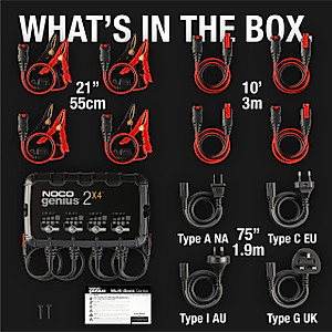 NOCO GENIUS2X4, 4-Bank, 8A (2A/Bank) Smart Car Battery Charger, 6V/12V Automotive Charger, Battery Maintainer, Trickle Charger, Float Charger and Desulfator for Motorcycle, ATV and Lithium Batteries