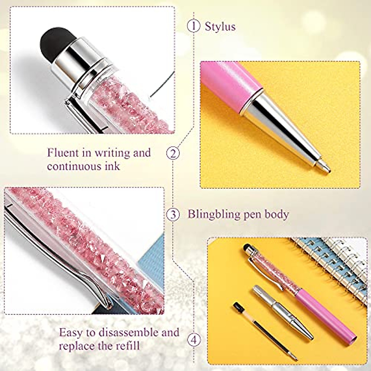 26 Pieces Crystal Ballpoint Pen Crystal Stylus Pen Bling Ballpoint Pens Glitter Diamond Pen 2-in-1 Slim Pens Capacitive Writing Pens for Touch Screens, Office, School Stationery Supplie (Cold Colors)