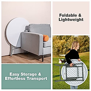 Goplus 32'' Round Folding Table, Foldable Plastic Card Table, Portable Commercial Banquet Table, White Outdoor Utility Folding Tables for Picnic, Party, Dining, Camping, Beach, BBQ, No Assembly