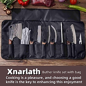 Xnarlath Butcher Chef Knife Set with Bag，High Carbon Steel Meat Cleaver for Meat Cutting Processing,Heavy Duty Bone Chopper Hand Forged Butcher Knives，Outdoor BBQ Camping Knife (5 butcher knife set)