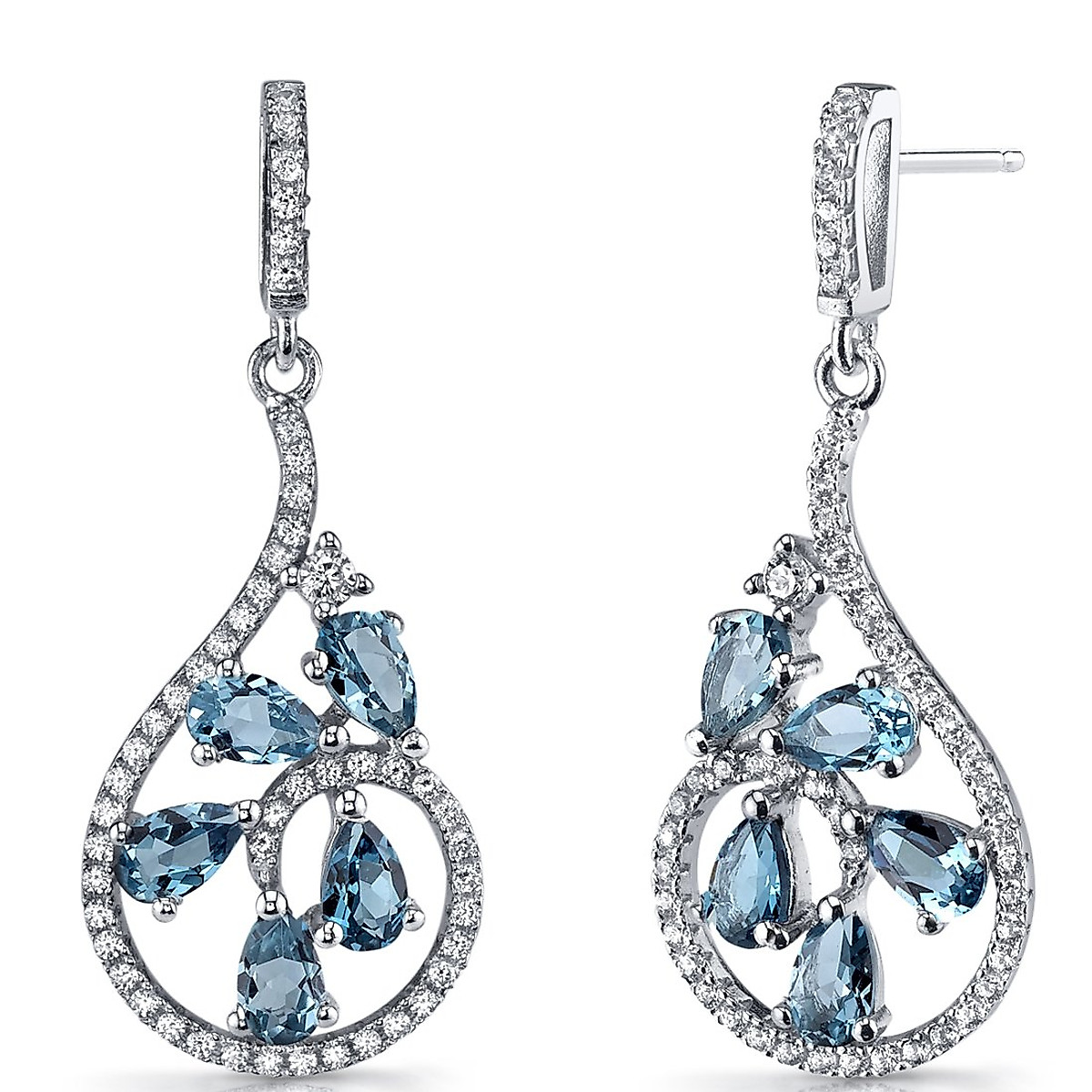 Peora London Blue Topaz Dewdrop Dangle Earrings for Women 925 Sterling Silver, Natural Gemstone Birthstone, 2.50 Carats total Pear Shape 5x3mm, Friction Backs