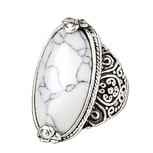 Wenbin New Retro Men's Women's 925 Sterling Silver Turquoise Gemstone Wedding Jewelry Turquoise Oval Cocktail Ring Size6-10 (US Code 8)