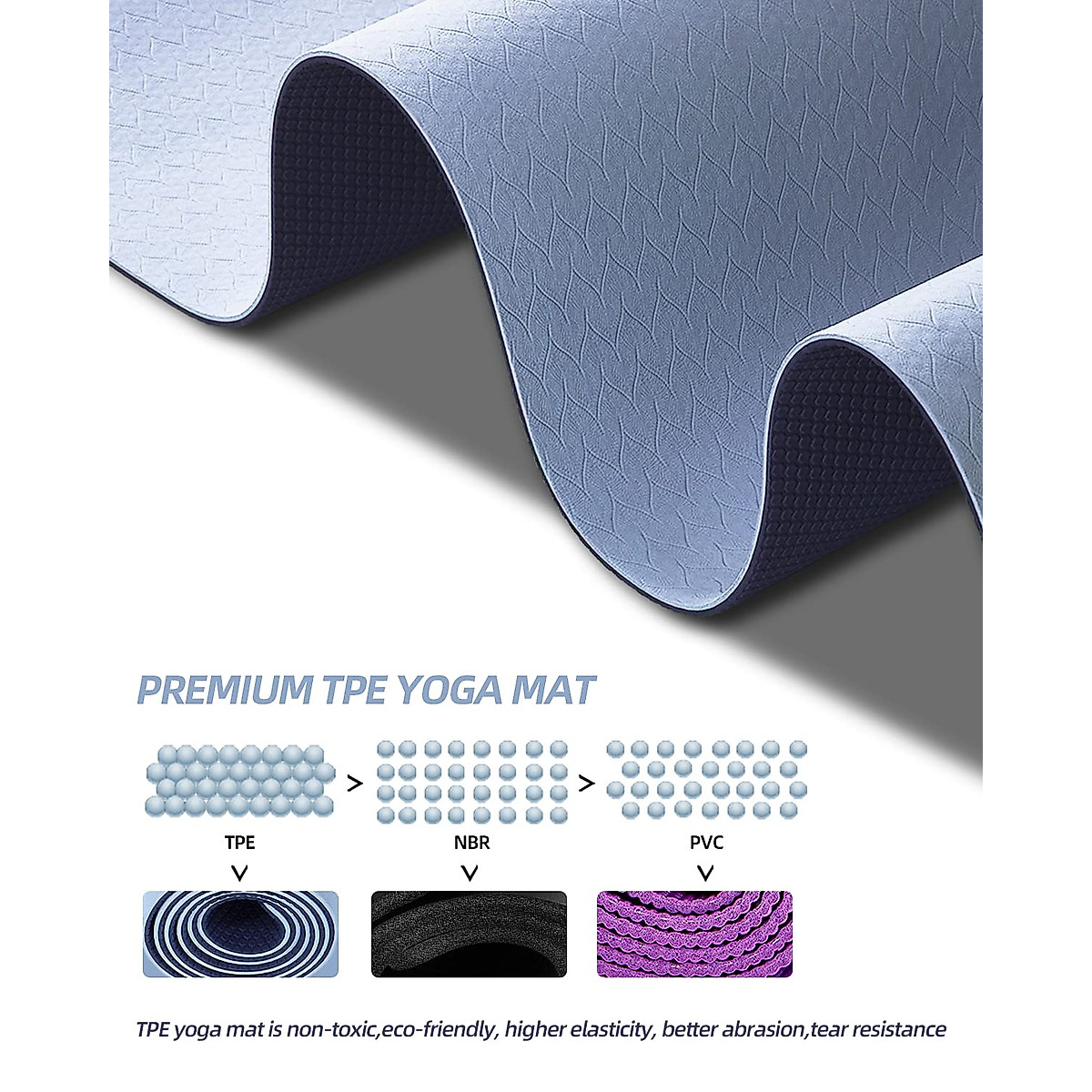 COOLMOON Yoga Mat Non Slip, Anti-Tear 1/4 Thick TPE Yoga Mats for Women and Men, 72"x24" Exercise & Fitness Mat with Carrying Strap, Workout Mats for Yoga, Pilates and Floor Exercise