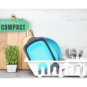 XL Large Kitchen Strainer by Comfify - Collapsible Silicone Over-The-Sink Colander with Extendable Handles - Use with Pasta, Fruit, Berries & Veggie - 6 Quart - Blue