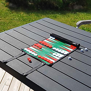 Backgammon Travel Set in Sturdy Leatherette Design - The Classic Board Game in Roll Up Style