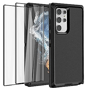 AICase Bundle for Galaxy S22 Ultra Case with Screen Protector (Bundle of Dark Blue Case+Black Case)