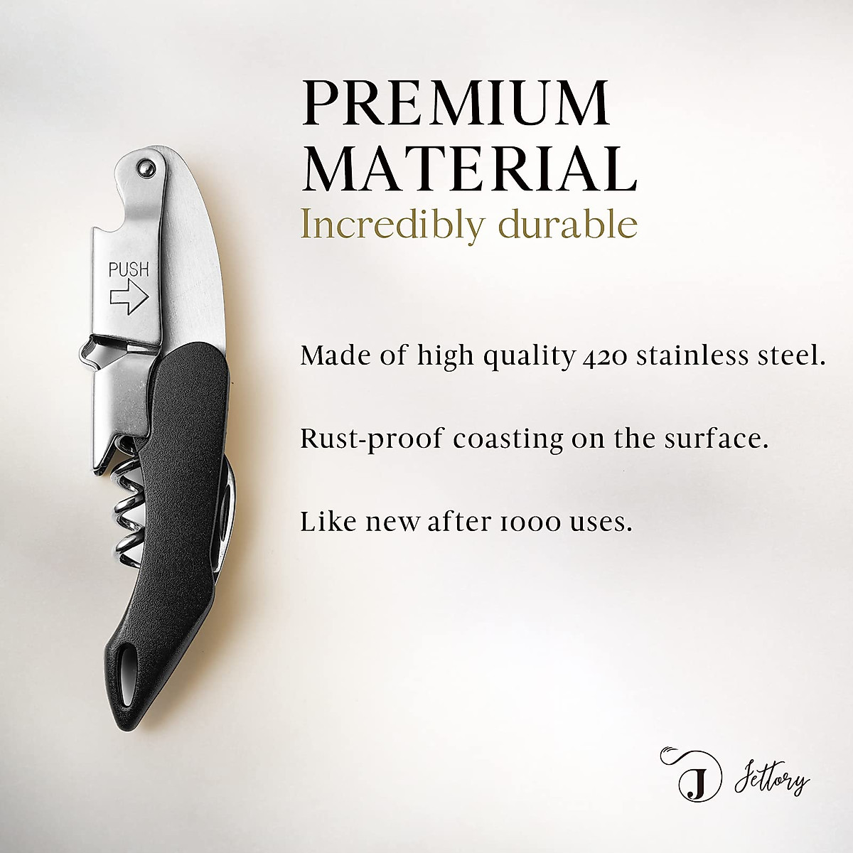 Jettory Wine Opener, Premium Waiters Corkscrew w/Foil Cutter & Cap Remover for Wine Bottle, Sturdy Stainless Steel Wine Key for Servers Waiters and Home Use