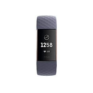 Fitbit Charge 3 Fitness Activity Tracker, Rose Gold/Blue Grey, One Size (S and L Bands Included)