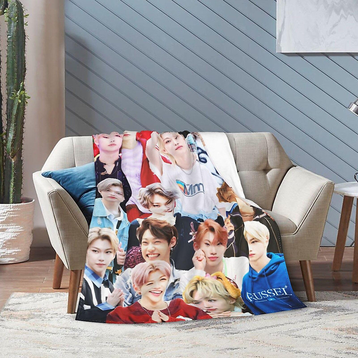Blanket Stray Kids Lee Felix Soft and Comfortable Wool Fleece Throw Blankets for Sofa Office car Camping Yoga Travel Home Decoration Cozy Plush Beach Blanket Gift…