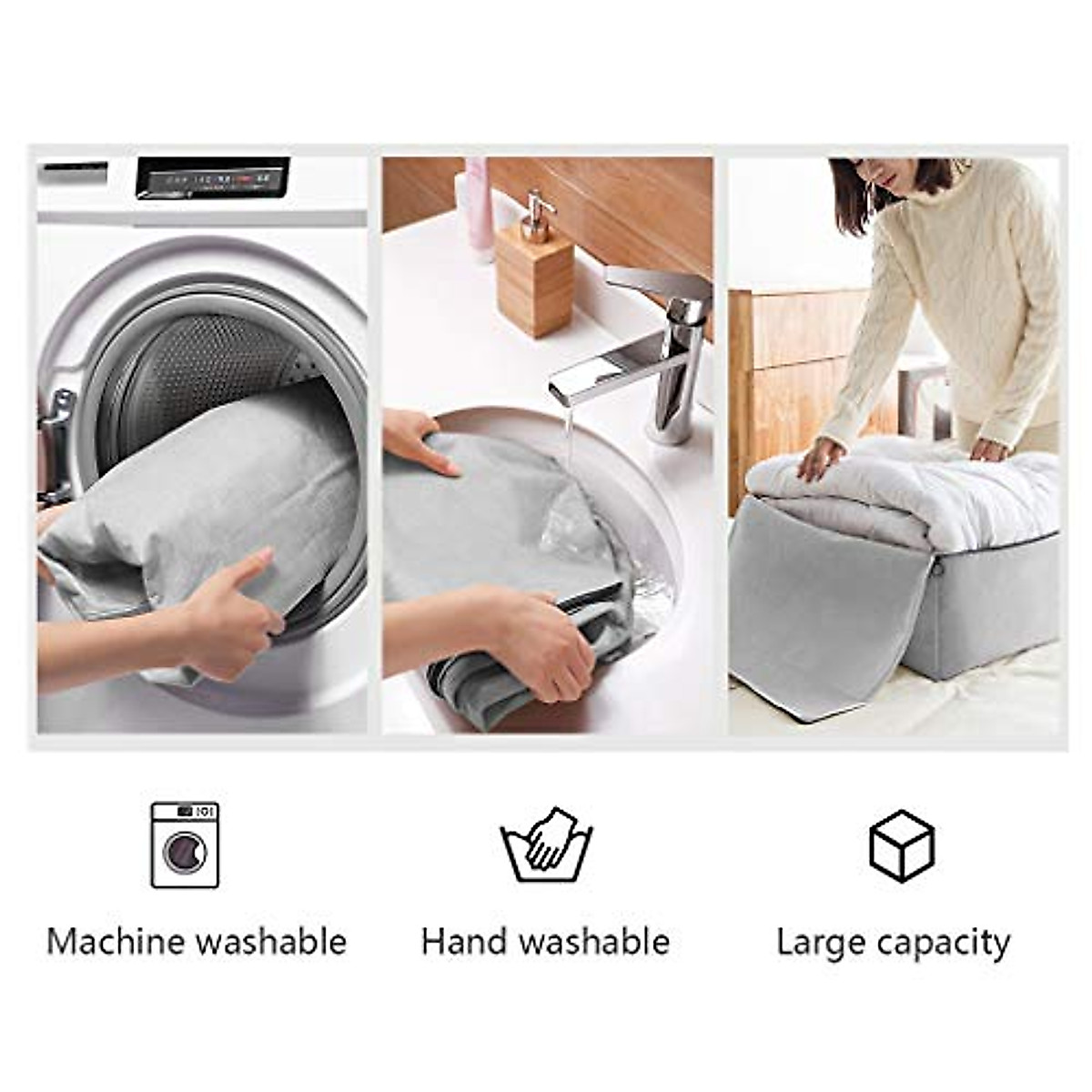 Breathable Canvas Soft Storage Bag with Handles, Beige, 2pcs