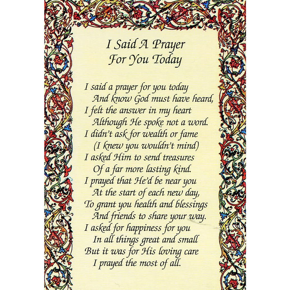 I Said A Prayer For You Today N holy card - laminated - Pack of 25, 4.25'' x 2.5''