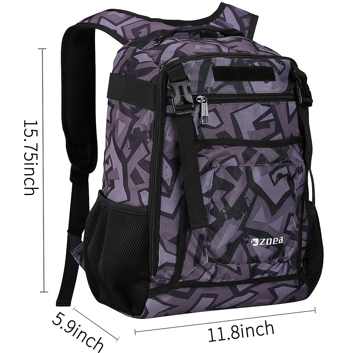 ZOEA Baseball Bat Bag Backpack, T-Ball & Softball Equipment & Gear for Youth, Large Capacity Holds 2 Bats, Helmet, Gloves, Cleats, Helmet Holder and Includes Fence Hook (Black)