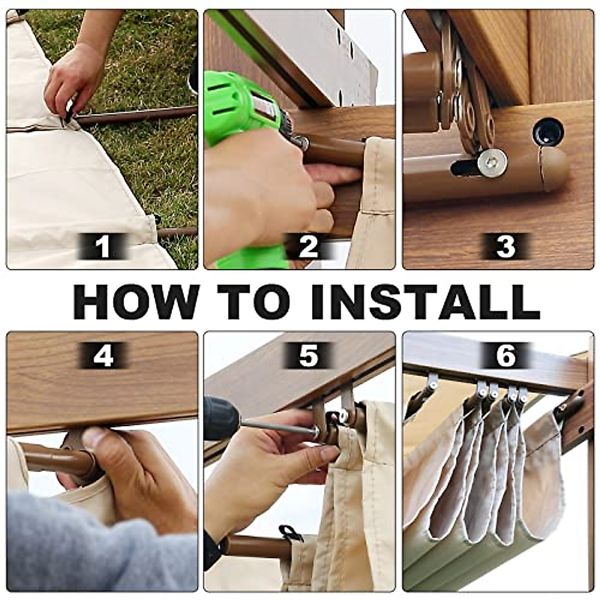 OLILAWN Pergola Shade Cover, Retractable Pergola Canopy for 10' X 13' Pergola,Sun-Protection and Durable Pergola Replacement Canopy