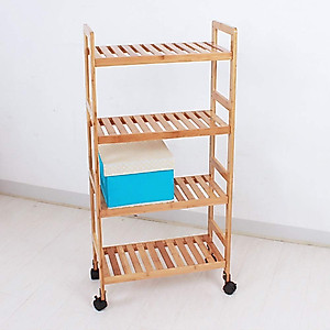 MTYLX Trolley,Cart,Household Multi-Layer Trolleys,Cart Family Restaurant Bamboo Material Side Handles Swivel Castors Multifunction Easy to Assemble, 6 Sizes,Brown,60X105Cm