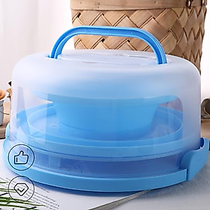 JOHOUSE Round Cake Carrier with Lid, Blue Cake Holder Cupcake Container with Dome for 11 Cupcakes 2 in 1 Portable Dessert Container for Cake Pie Muffin Cobbler