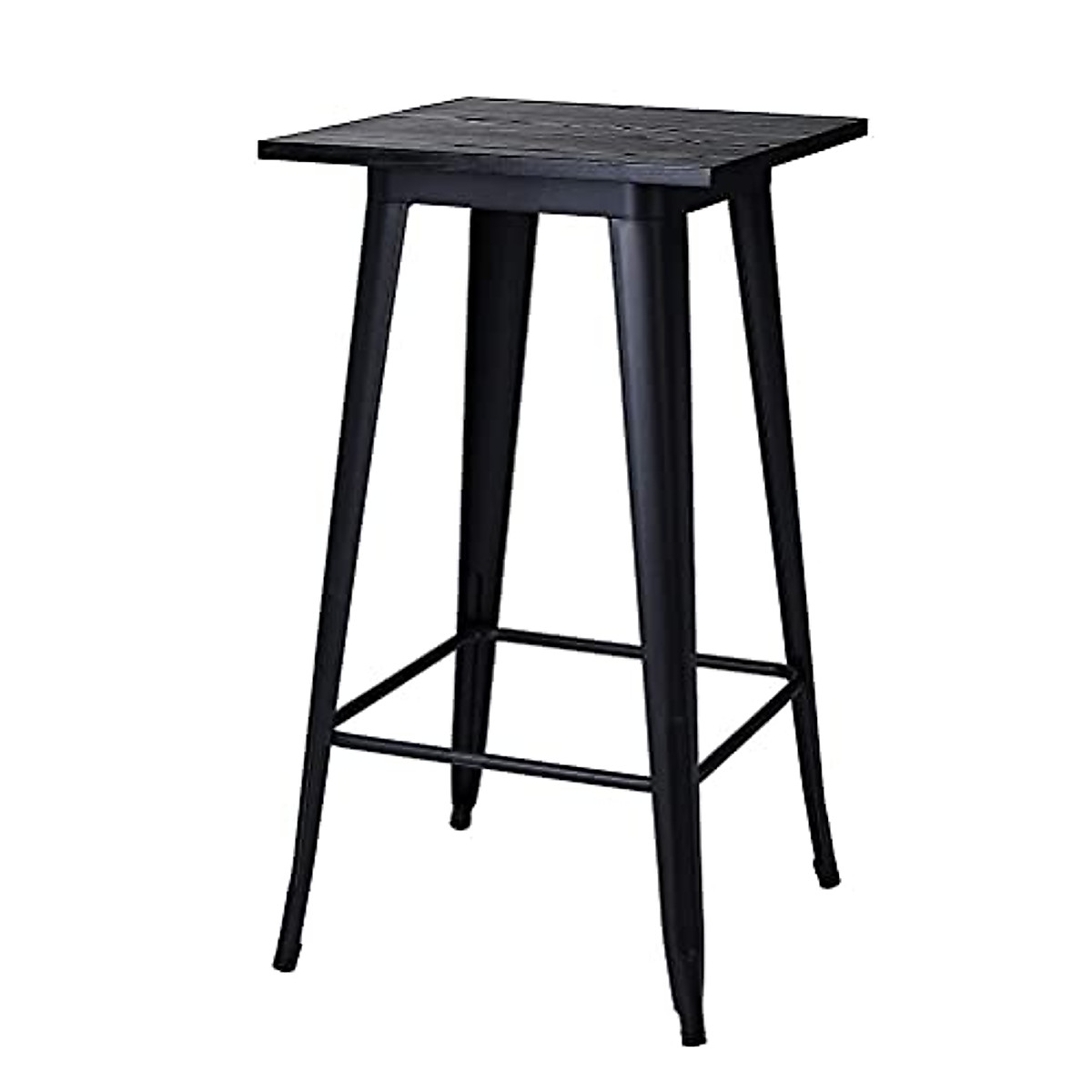 glitzhome 41.50" H Modern Style High Heavy-Duty Metal Black Steel Square Bar Table with Solid Elm Wood Top Sturdy Frame Bistro Pub Table