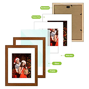 Golden State Art, 11x14 Brown Photo Frame-Display Photos 8x10 with Mat or 11x14 without Mat - Solid Wood, Real Glass (Wall Display) 2 Pack