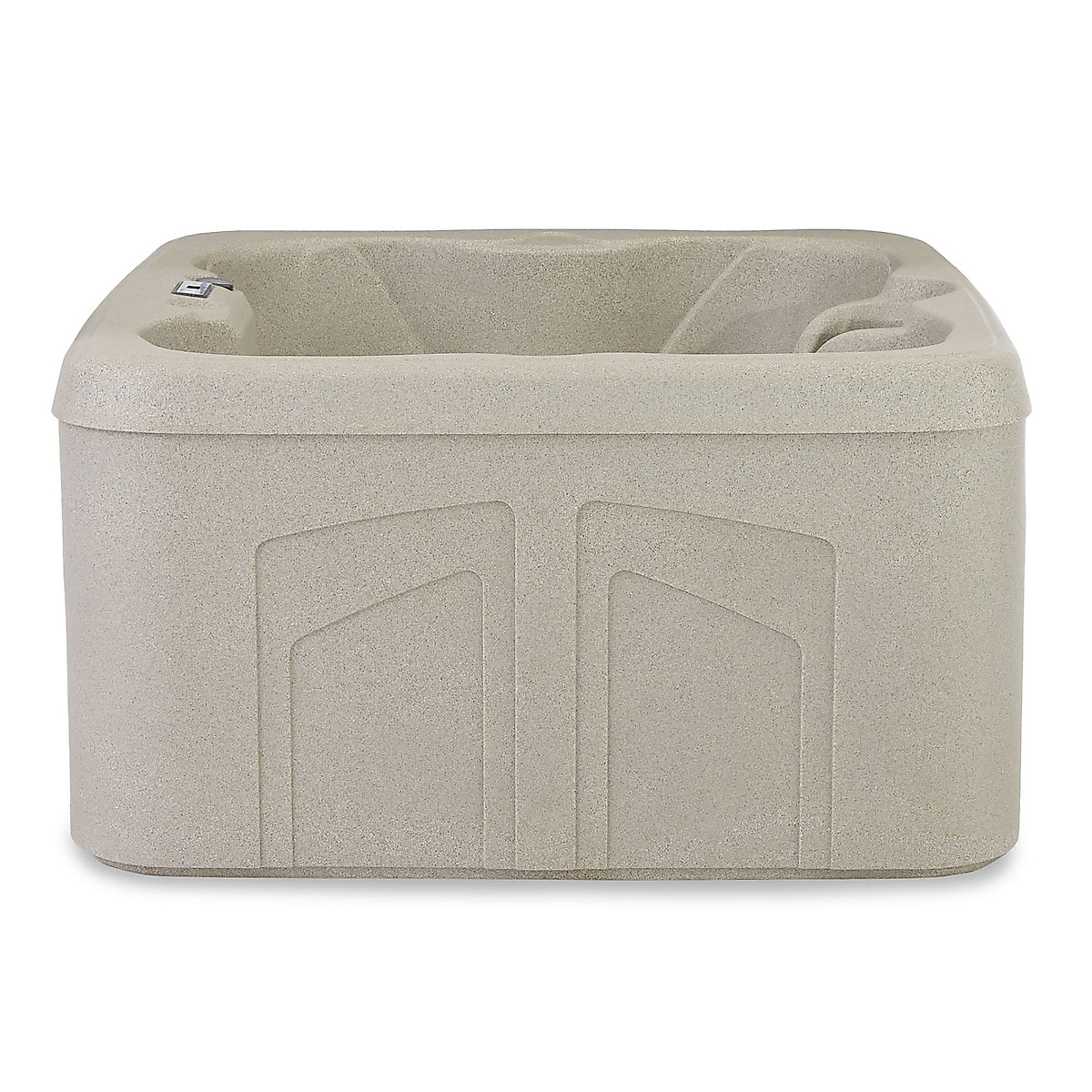 LifeSmart 4-Person Hot Tub, Outdoor Spa w/ Cover and LED Lights, Square, Beige