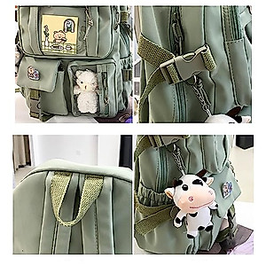 srdmuph Kawaii Backpack with Cute Accessories Pin Pendant Travel Laptop Bag Large Outdoor Waterproof Casual Daypack Women (Green)