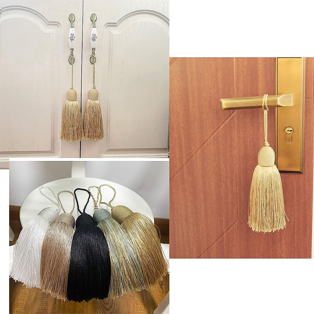 Fenghuangwu 2pcs Tassel Charms Polyester Key Tassels with Loop,DIY Handmade Craft Accessories of Home and Furniture Decoration (Gold)