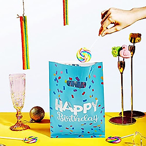 HSPAIDYP 30 Pcs Happy Birthday Party Gift Bags,Happy Birthday Candy Favor Bags,Plastic Gift Candy Gift Bags,Blue Goodies Gift Bags for Kids Baby Showers Birthday Party Decorations (Blue Gift Bags)