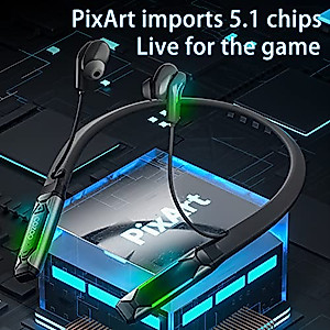 RGB Sport Bluetooth Earbuds,E-Sports Wireless Headset Neckband V5.1 Bluetooth Earphones in-Ear with Waterproof Built-in Dual Mic EQ,20 Hours of Listen Time,Sweat Resistant,Acc/ENC Dual Audio Decoding