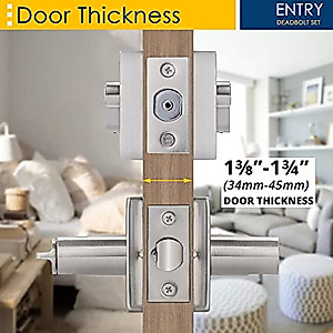 Brotima 5 Pack Square Heavy Duty Keyed Alike Front Door Entry Lever Lockset and Double Cylinder Deadbolt Combination Set with Same Key, Satin Nickel Finish, Reversible for Right/Left Hand