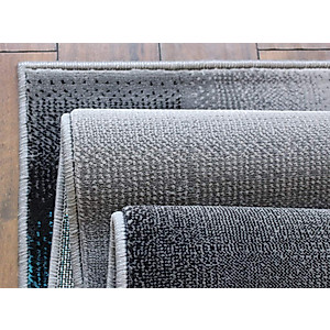 Masada Rugs, Modern Contemporary Area Rug, Turquoise Grey Black (6 Feet X 9 Feet)