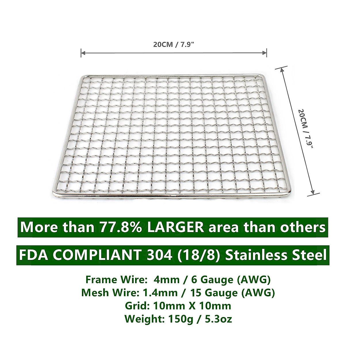 MASTIFF GEARS® Bushcraft Grill Grate, Multi-Use 3D Welded 304 (18/8) Stainless Steel High Strength Mesh Campfire Grill, FDA Compliant, for Camping, Backpacking, Hunting & Fishing (Solo)