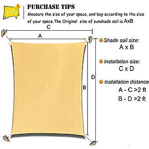WORKPOINT Rectangle 6'x8' Patio Sun Shade Sail, Shade Sail UV Block Shade Cloth - Sunshade Fabric Awning Shelter for Pergola Backyard Garden Carport (Sand Color)