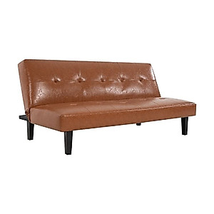 Naomi Home Raelynn Button Tufted Sofa Affordable Caramel Modern - Air Leather Couch for Small Spaces Sofa Cama para Sala Modernos Baratos - Durable Sturdy Living Room Furniture Tool-Free Assembly