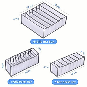 ULG 3 Pack Underwear Drawer Organizer Divider, Washable Dresser Drawer Organizer Foldable Oxford Fabric Closet Organizers and Storage Boxes for Underwear, Bras, Socks, Panties, Ties, Lingerie(GREY)