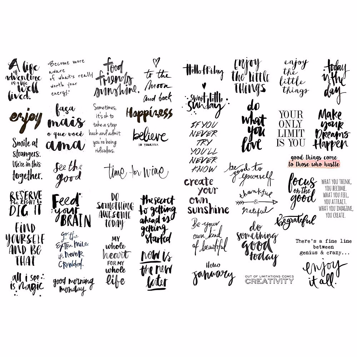 Seasonstorm Black Greeting Words Precut Waterproof Decoration Autocollant Stationery Scrapbooking Planner Sticker Cute Travel Toy Paper Stickers (PK281)