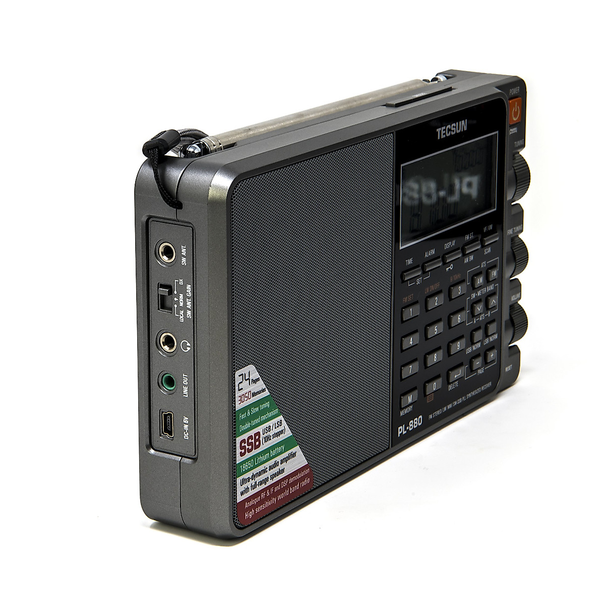 Tecsun PL880 Portable Digital PLL Dual Conversion AM/FM, Longwave & Shortwave Radio with SSB (Single Side Band) Reception, Color Silver