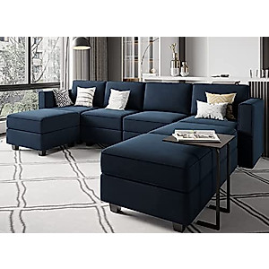 Belffin Modular Sectional Sofa U Shaped Sectional Couch with Reversible Chaises Velvet Modular Sofa with Storage Seat Blue