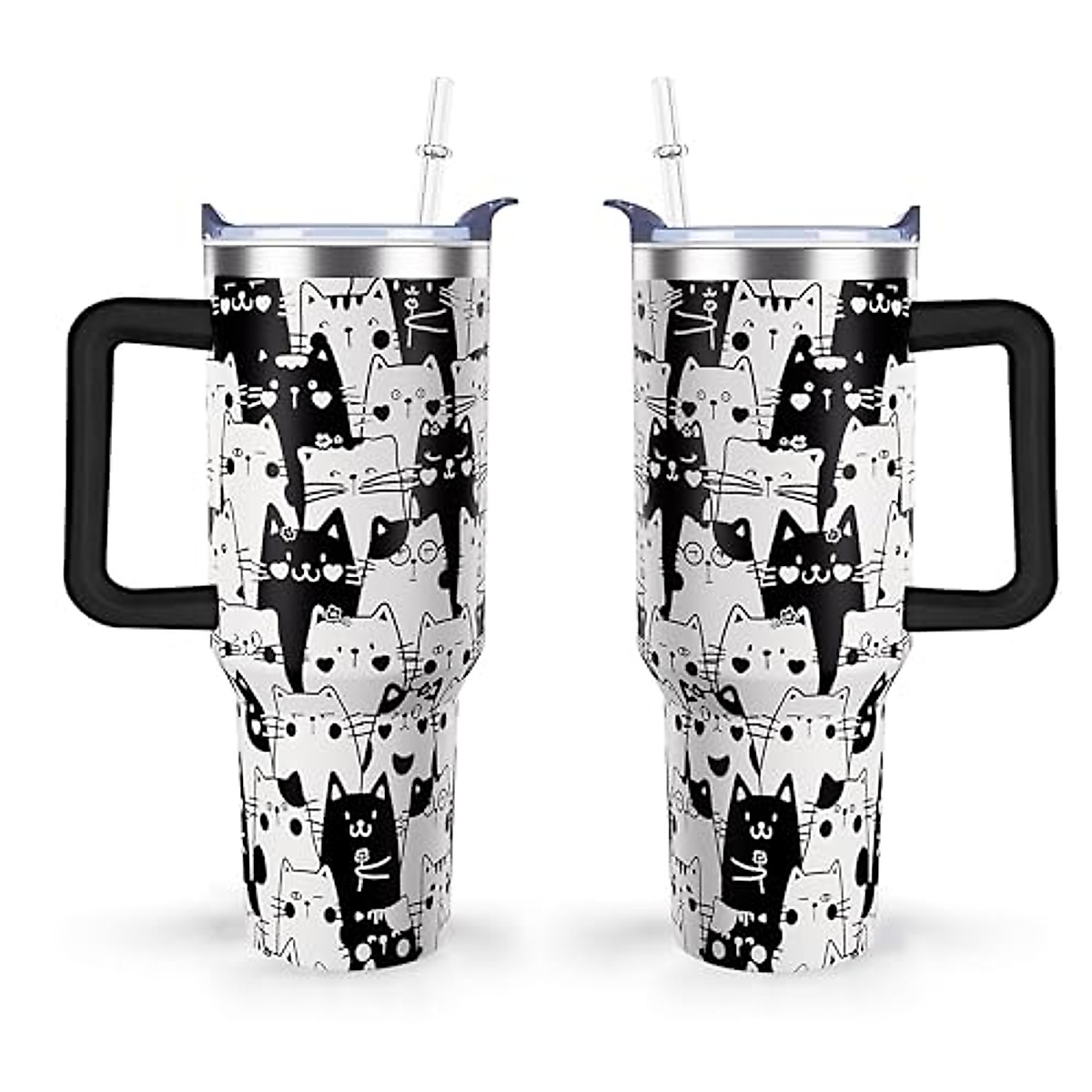 Mindunm 40 oz Cute Cat Tumbler with Handle and Straw Lid cat gifts for cat lovers for Women Double Insulated Cup Travel Coffee Mug