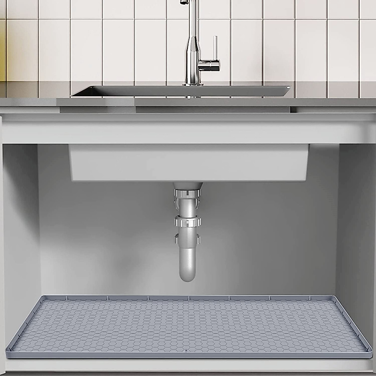 Under Sink Mat - 34" x 22" Waterproof Under Sink Kitchen Cabinet Mat with Drain Hole,Kitchen Bathroom Cabinet Floors Mat,Silicone Under Sink Mat,Flexible Under Sink Mats