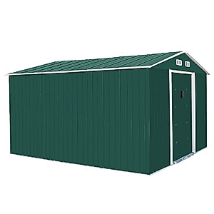 9.1' x 10.5' Galvanized Steel Storage Shed Sliding Door Tool Shack with 4 Vents & Metal Floor
