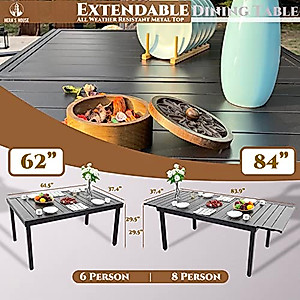 HERA'S HOUSE 9 Pieces Wicker Patio Dining Set, 8 x Rattan Dining Chair, 1 x Extendable Metal Dining Table, All Weather Resistant Outdoor Furniture Set for 8 for Lawn Garden Backyard