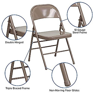 Flash Furniture 2 Pack HERCULES Series Triple Braced & Double Hinged Beige Metal Folding Chair