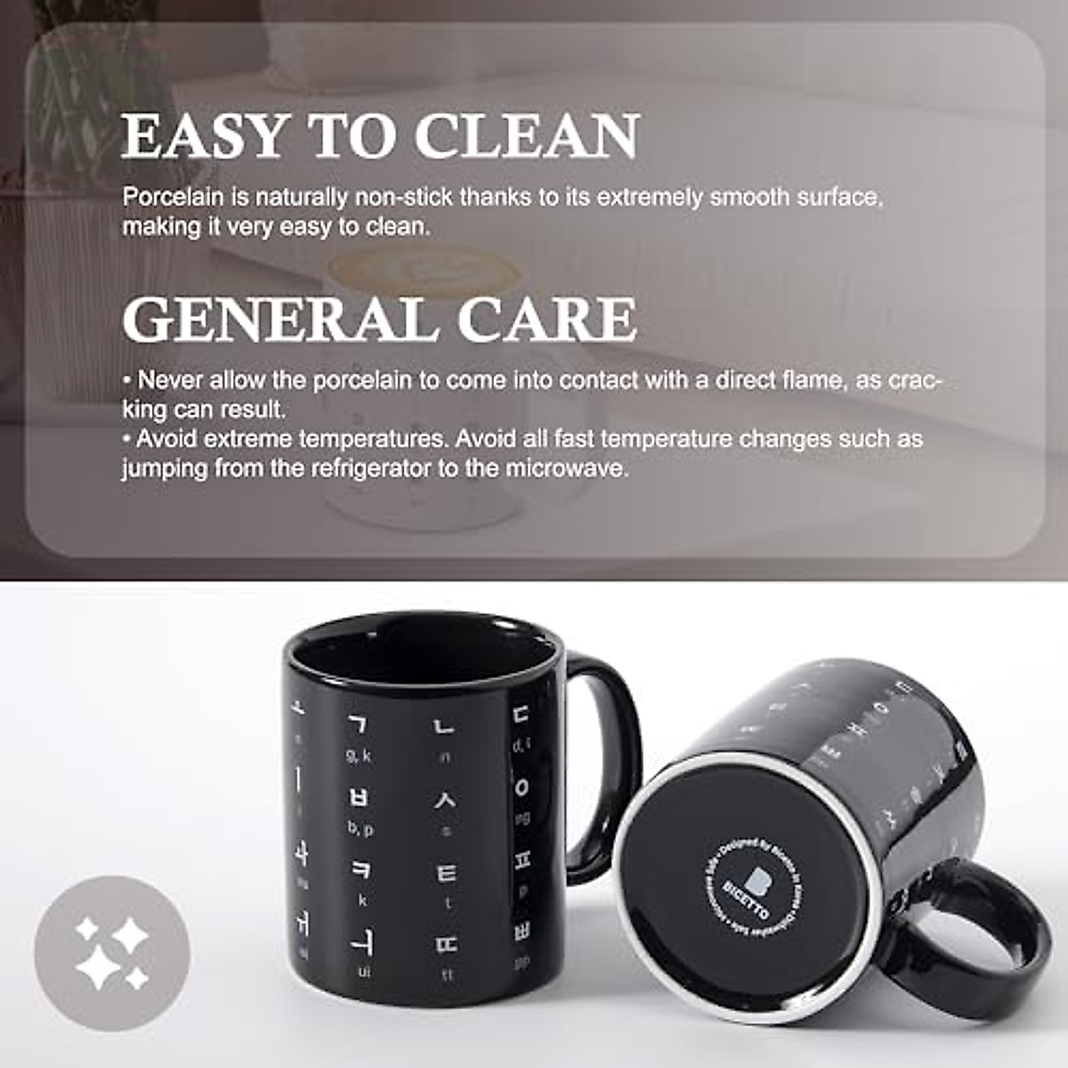 BICETTO Kpop Merch - Korean Alphabet, Korean Gifts, Kdrama Merch, Korean Drama Gifts, Korean Gifts, BTS Cup, BTS Mug, K Drama, 12oz, Stylish, Durable, Microwave Safe, Premium Quality (Carbon Black)