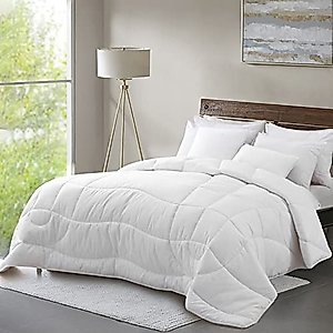 Oaken-Cat White Down Alternative Comforter Twin, All Seasons Ergonomic Bed Comforter - Ultra-Soft Plush Cloud Fluffy Microfiber Quilted Medium Warm Duvet Insert with Ties