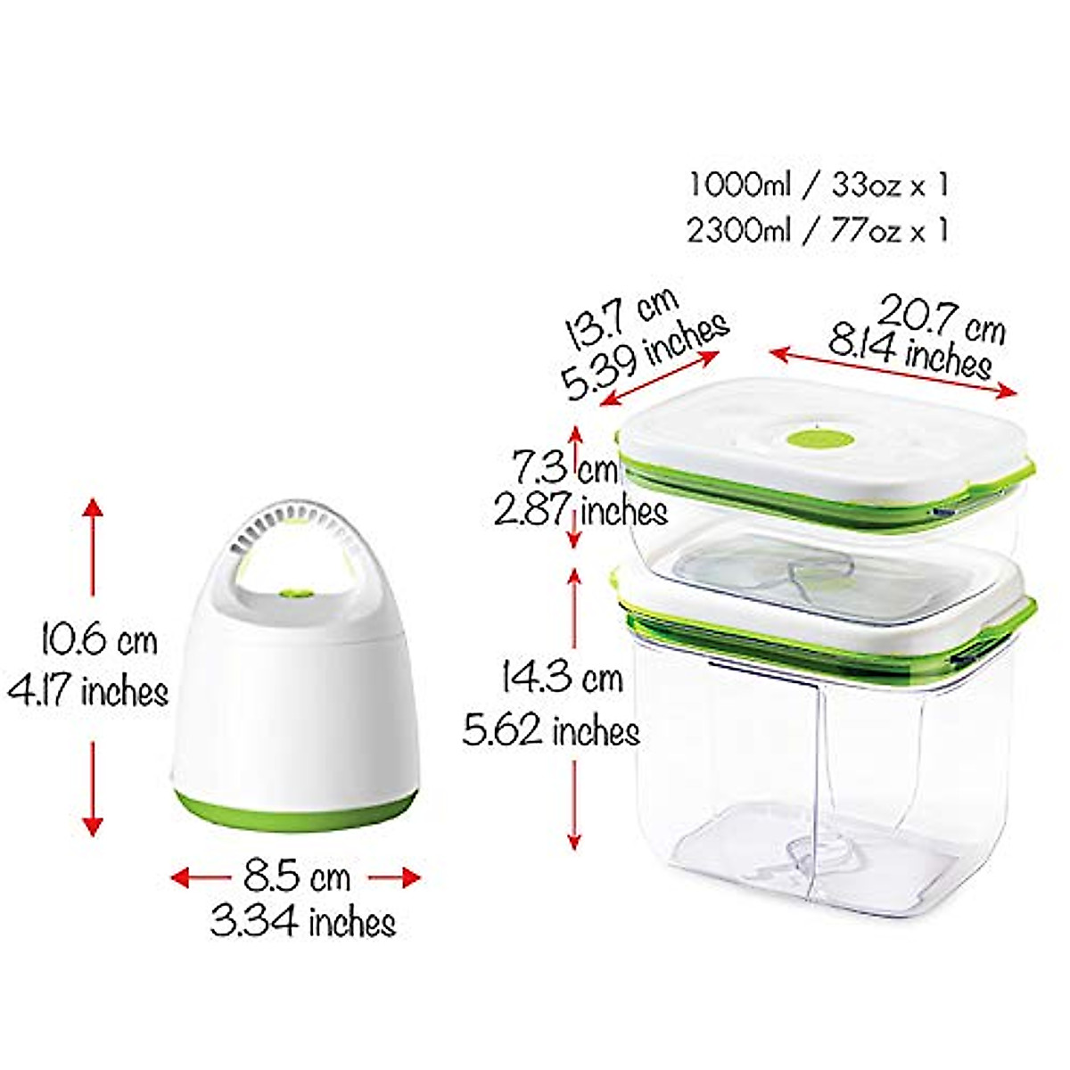 FOSa Vacuum Seal Food Storage System Reusable Container Starter Set with Vacuum and 2 Large Reusable containers