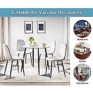 STYLIFING Dining Table Set for 4 Modern 5 Pieces Dining Room Set Mid Century Round Tempered Glass Kitchen Table and 4 Light Grey Modern Velvet Fabric Upholstered Kitchen Chair with Metal Legs