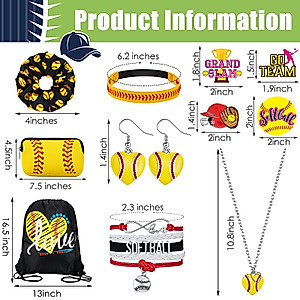 MTLEE 127 Pcs Softball Gifts for Girl Accessories Set Softball Headband Scrunchies Softball Bracelet Necklace Earrings Softball Drawstring Bag Makeup Bag Sports and 120 Pcs Stickers for Women Costume