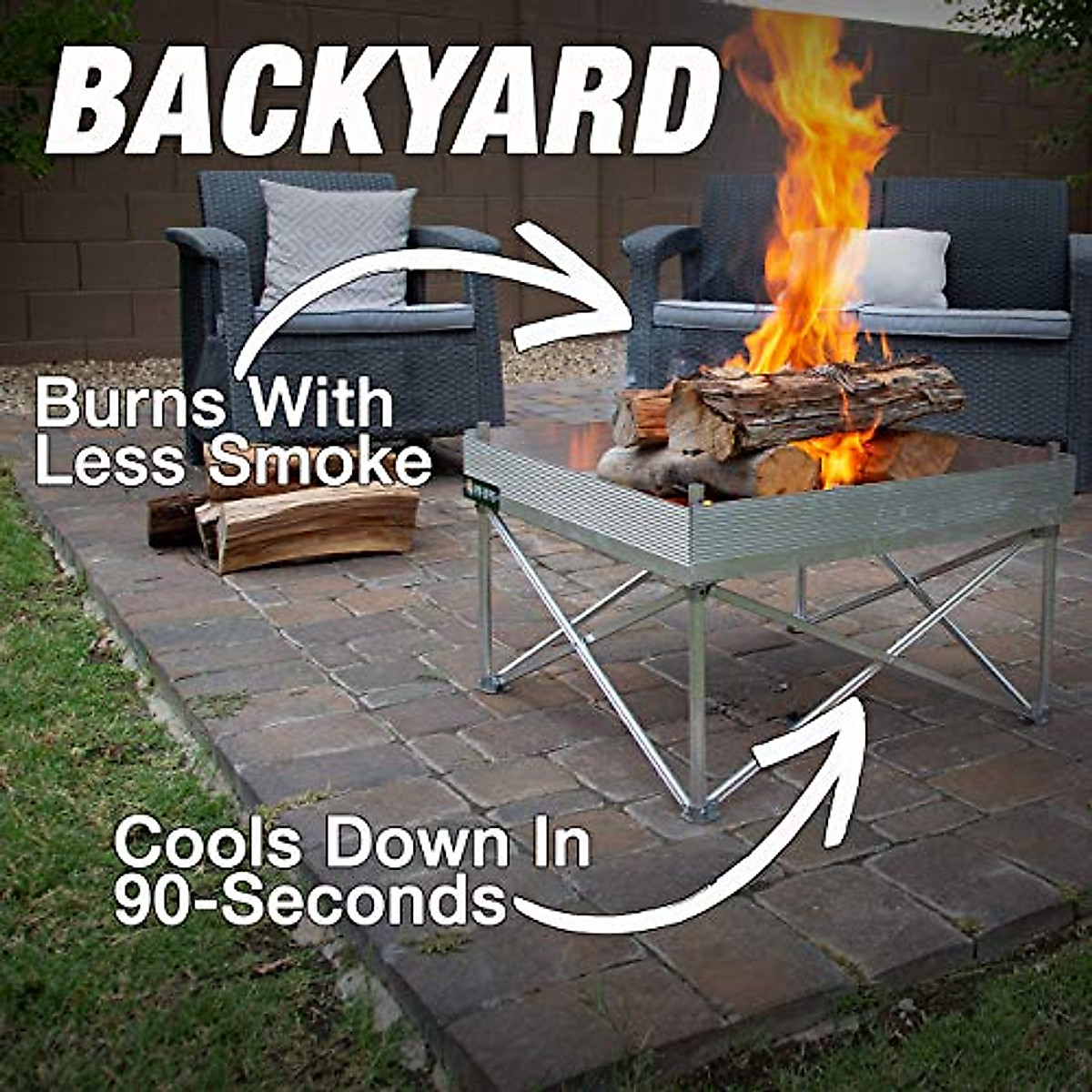 Pop-Up Fire Pit + Extra Fire Mesh | Portable and Lightweight | Fullsize 24 Inch | Weighs 7 lbs. | Never Rust Fire Pit | Extra Fire Mesh Included