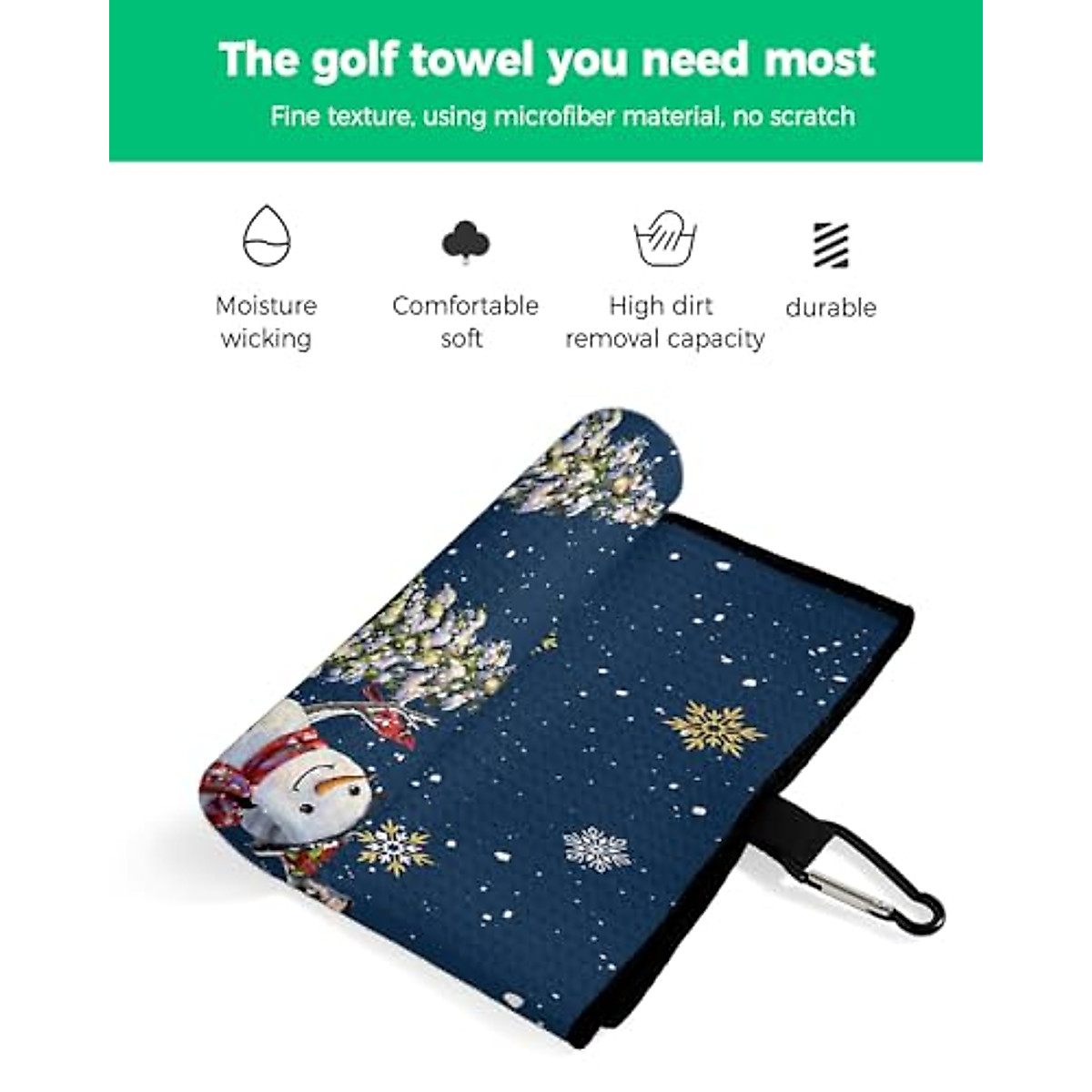 Golf Towel Christmas Snowman Xmas Tree Snowflake Blue,Waffle Pattern Microfiber Club Cleaner Golf Towels with Carabiner Clip for Women Men Dad,Winter Snow Golf Towel for Golf Bags Accessories,24x16in