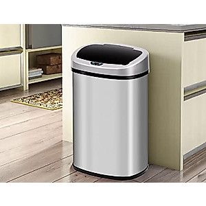 YIQIEDEY Automatic Trash Can Touchless Stainless Steel Trash Can 13 Gallons Large Size Mute Kitchen Trash Can with Odor Control System Suitable for Kitchen, Bathroom, Room, Office (Silver)