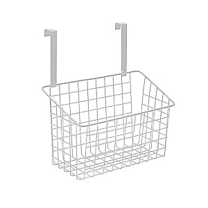 JIEQIJIAJU Over Cabinet Door Organizer for Cutting Boards, Steel Wire Kitchen Cabinet Organizer Holder Wall Door Hanging Storage Basket for Kitchen, Bathroom, Pantry, Under Sink Organization, (White)