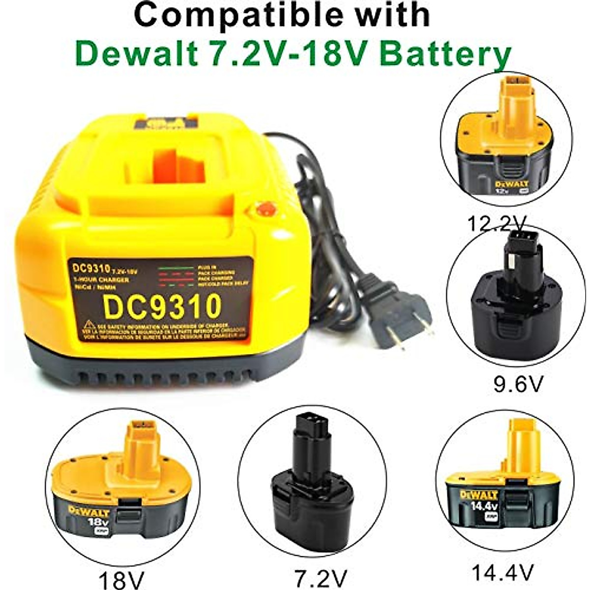 ANOITD Replacement for Dewalt 18V DC9310 for 7.2V-18V NiCad NiMh Battery Charger DC9096 DC9098 DC9099 DW9099 DW9057 DW9072 DW9094 DC9091 DC9071 DW9062 DW9091